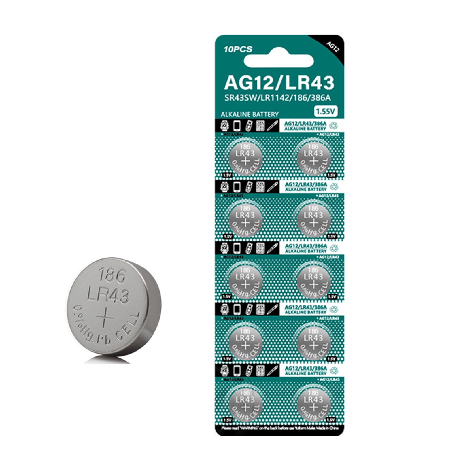10pcs/sheet AG12 LR43 Button Cell Batteries 1.5V Alkaline Long Time ...