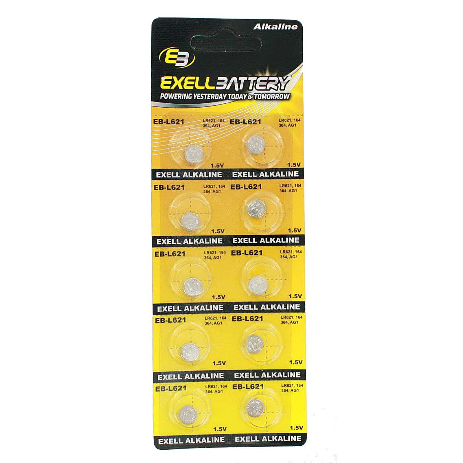 Exell EB-L621 Alkaline 1.5V Watch Battery, 10pk, AG1 LR621 364, High ...