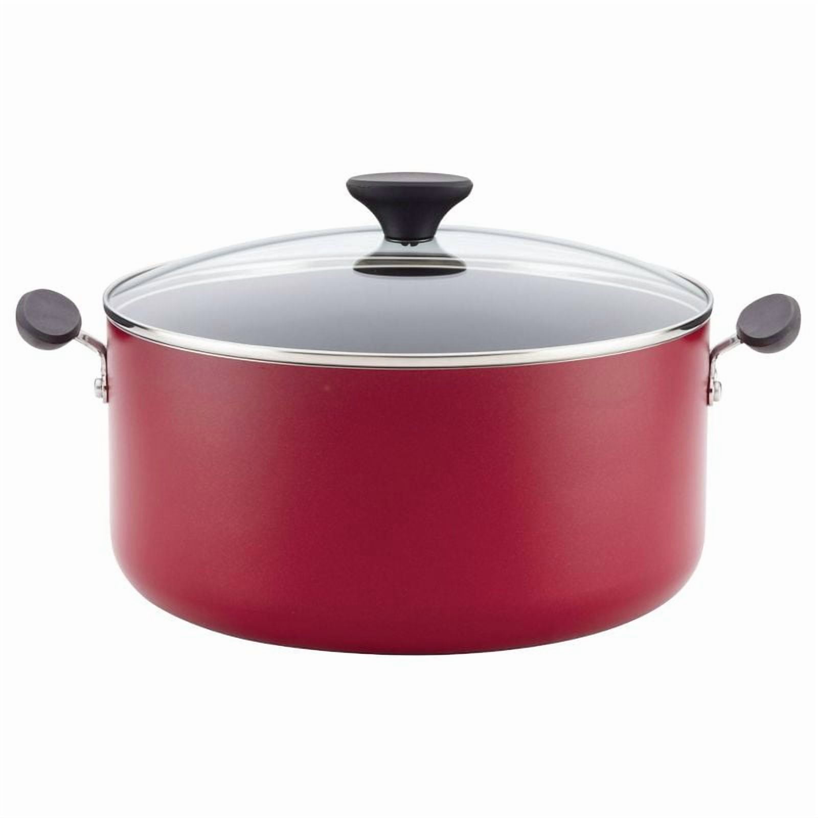 10qt Aluminum Nonstick Wide Stock Pot Red: Large Cooking Pot, Glass Lid ...