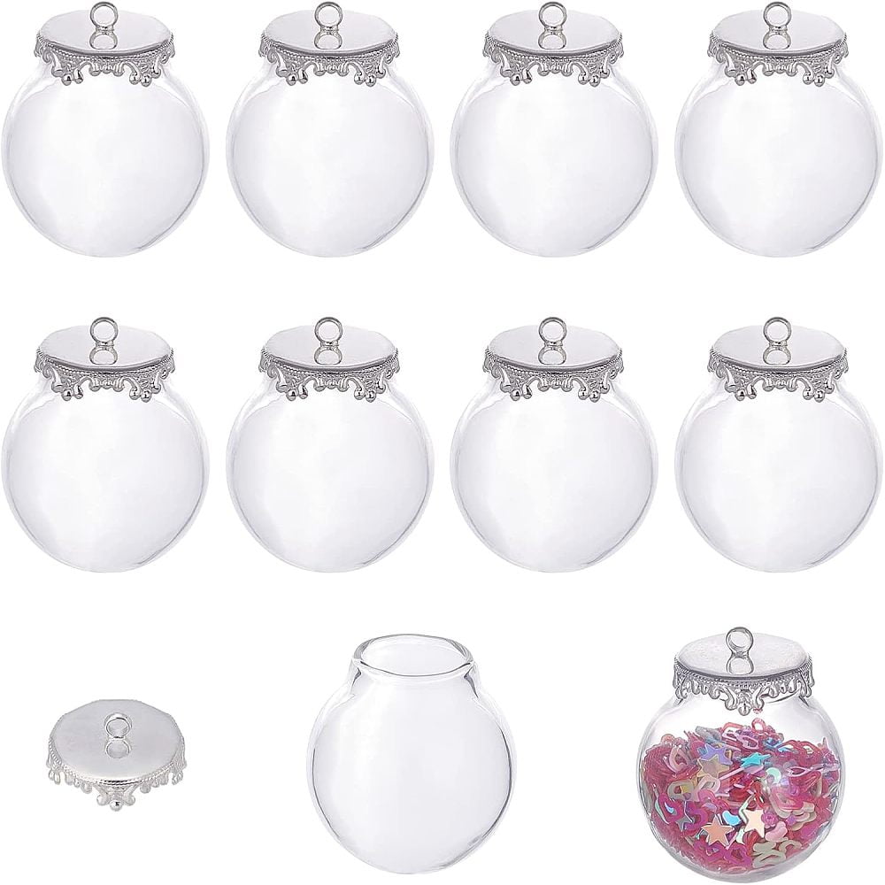 10sets Glass Empty Wishing Bottle Pendants with Silver Tone Brass ...