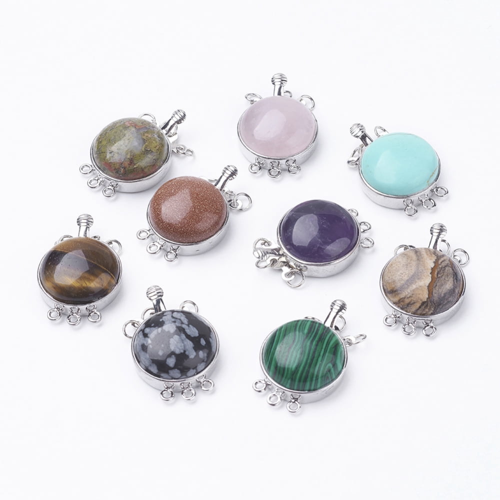 10sets Natural/Mixed Stone box Clasps with Brass Finding Flat Round ...