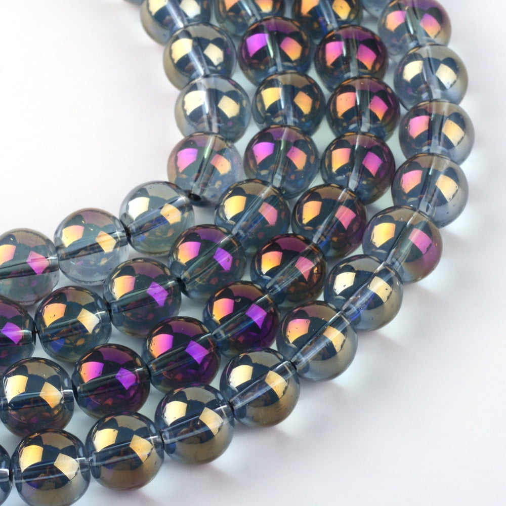 10strands Electroplate Glass Beads Strands Rainbow Round Purple 7.5x8 ...