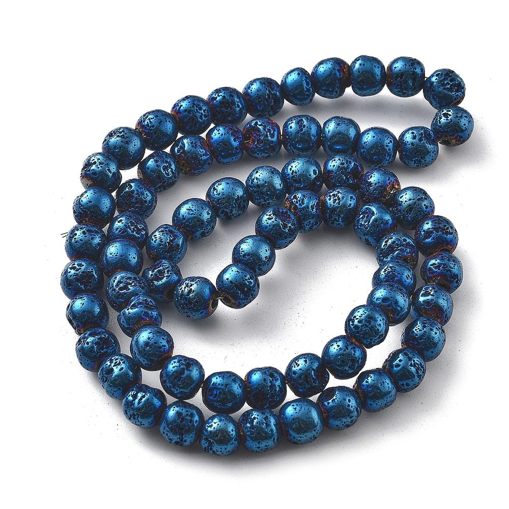 10strands Electroplated Natural Lava Rock Beads Strands Round Blue ...