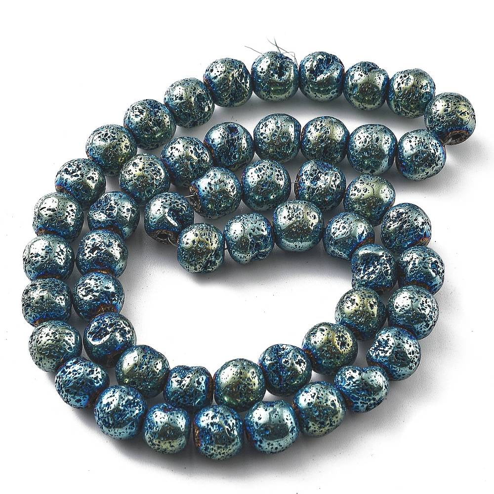 10strands Electroplated Natural Lava Rock Beads Strands Round Green ...