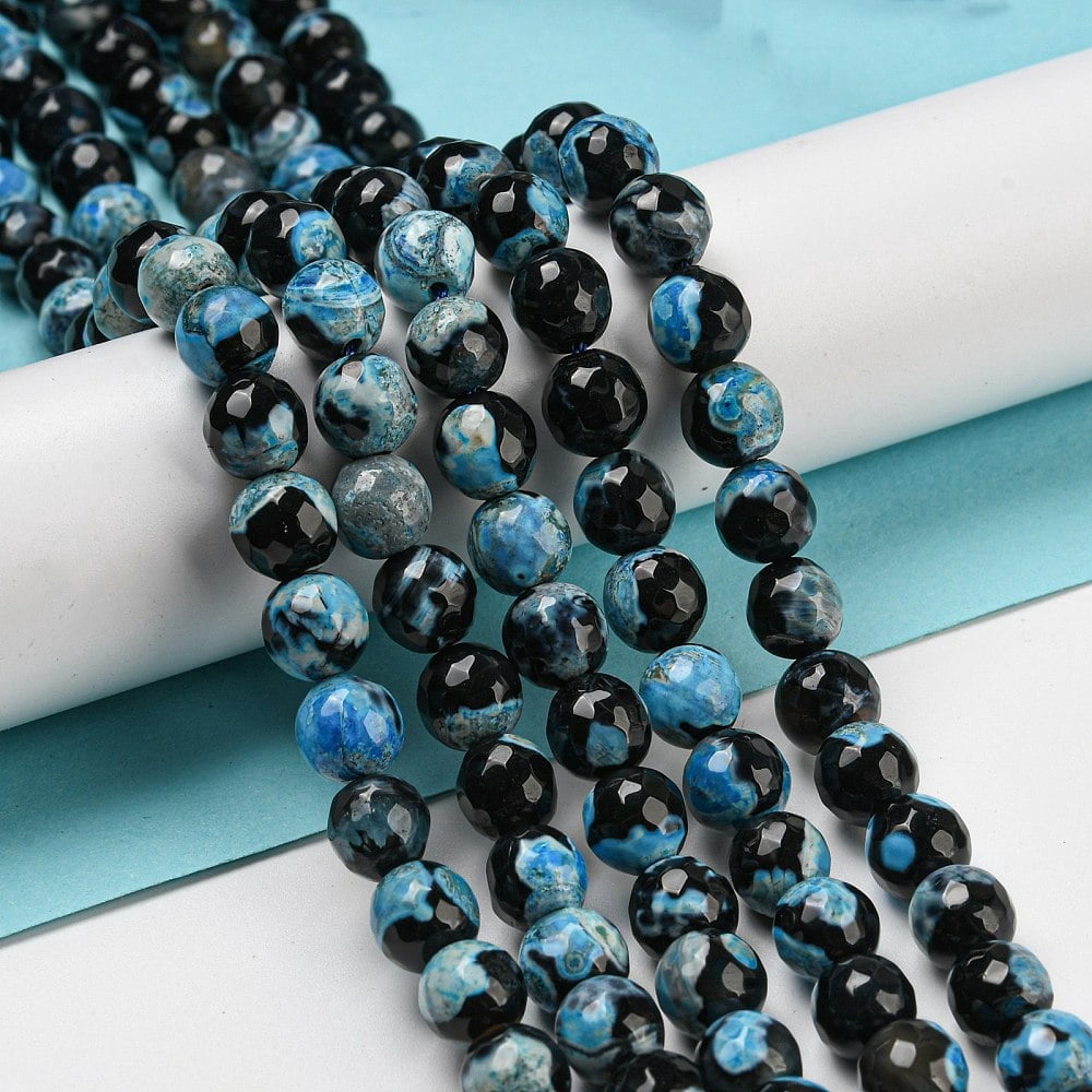 10strands Faceted Round Dyed Natural Fire Crackle Agate Beads Strands ...