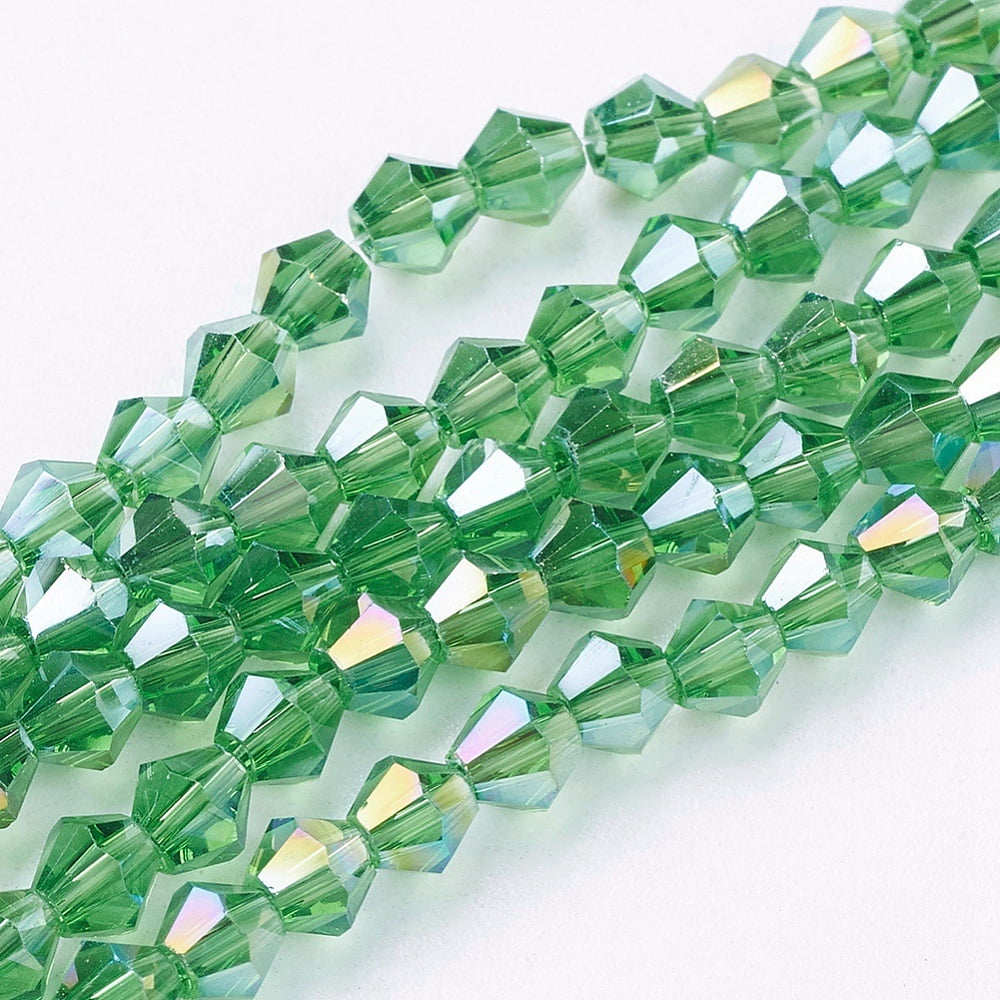 10strands Glass Beads Strands AB color Faceted Bicone Lime Green 4x4mm Hole: 1mm about 80~85pcs ...