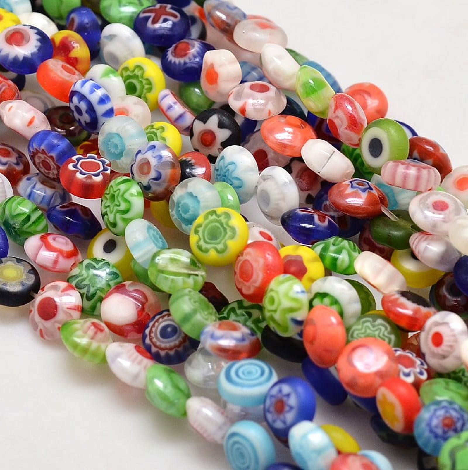10strands Handmade Millefiori Glass Flat Round Bead Strands Single ...