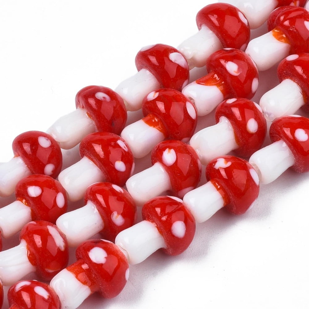 10strands Mushroom Handmade Lampwork Beads Strands Red 12.5~14x10~11mm ...
