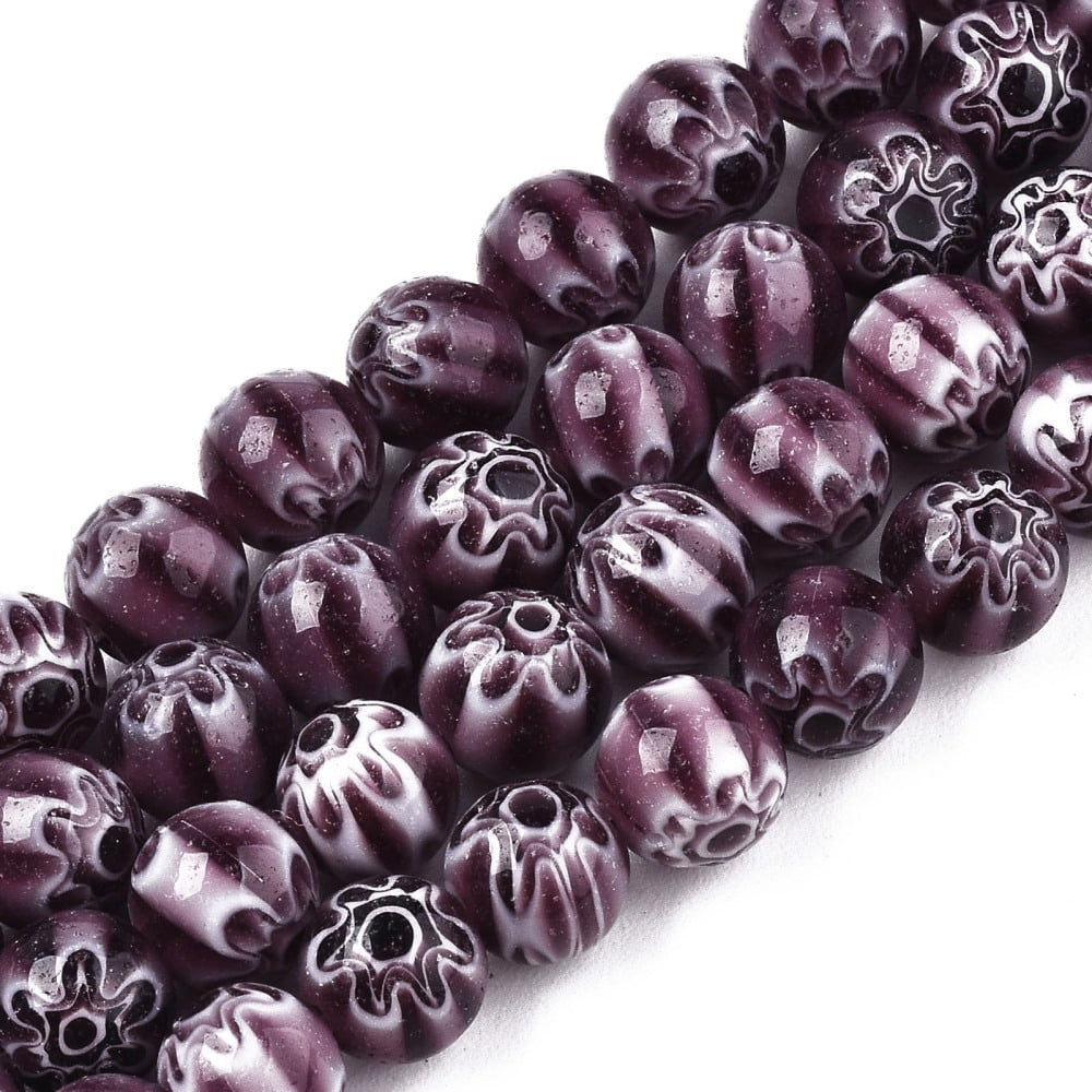 10strands Round Millefiori Glass Beads Strands Purple 6mm Hole: 1mm ...