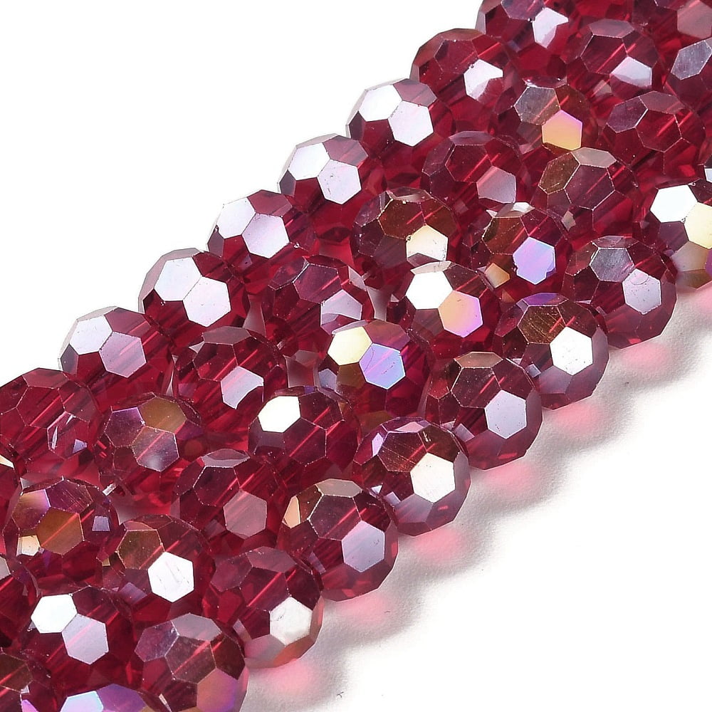10strands Transparent Glass Beads 32 Facets AB color Round Dark Red ...