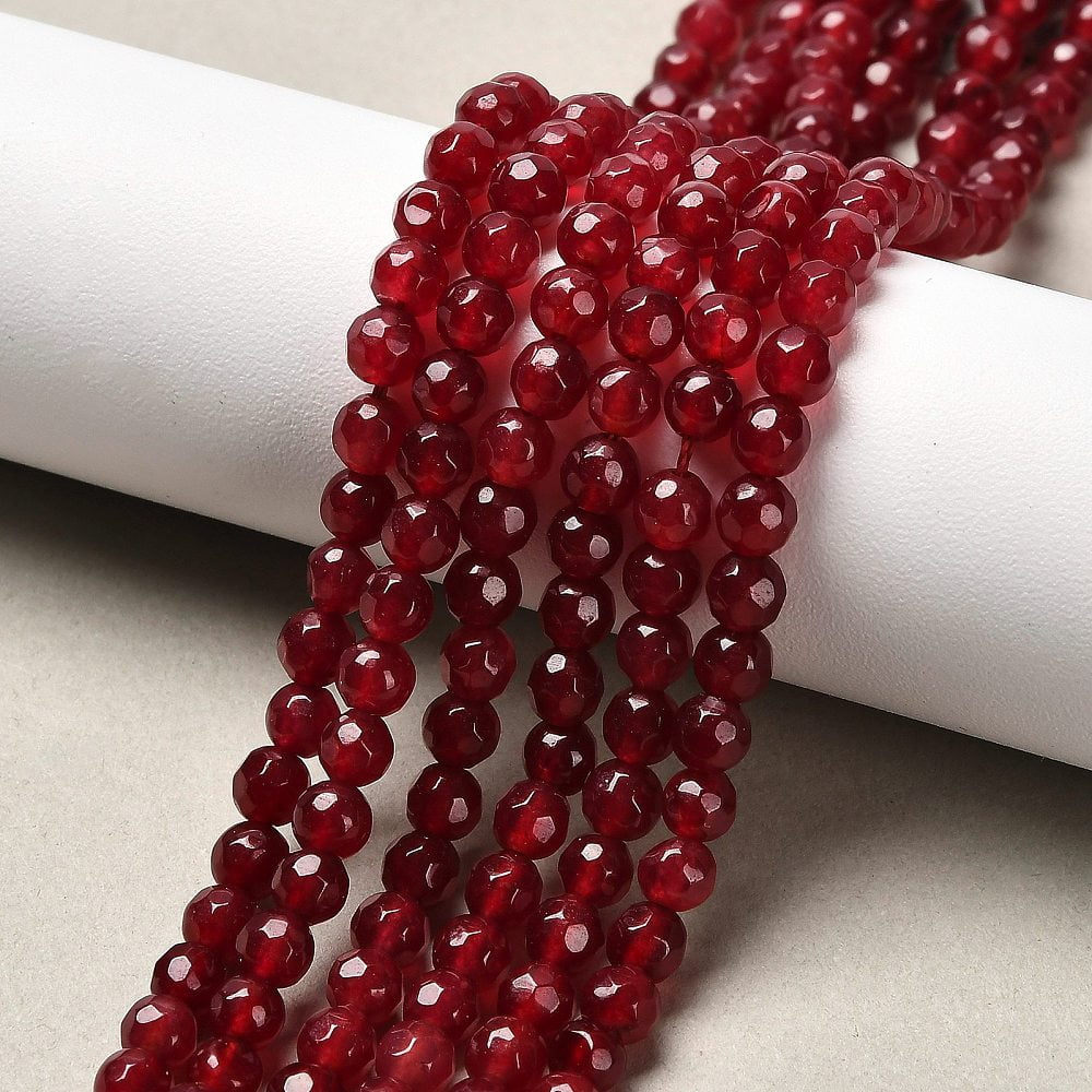 10strands White Bead Strands Dyed Faceted Round Dark Red 4mm Hole: 1mm ...