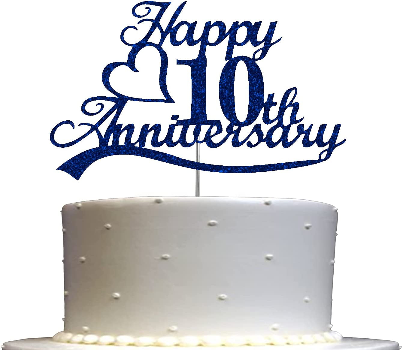 10th Anniversary Cake Topper Blue Glitter, 10 Wedding Anniversary Party ...