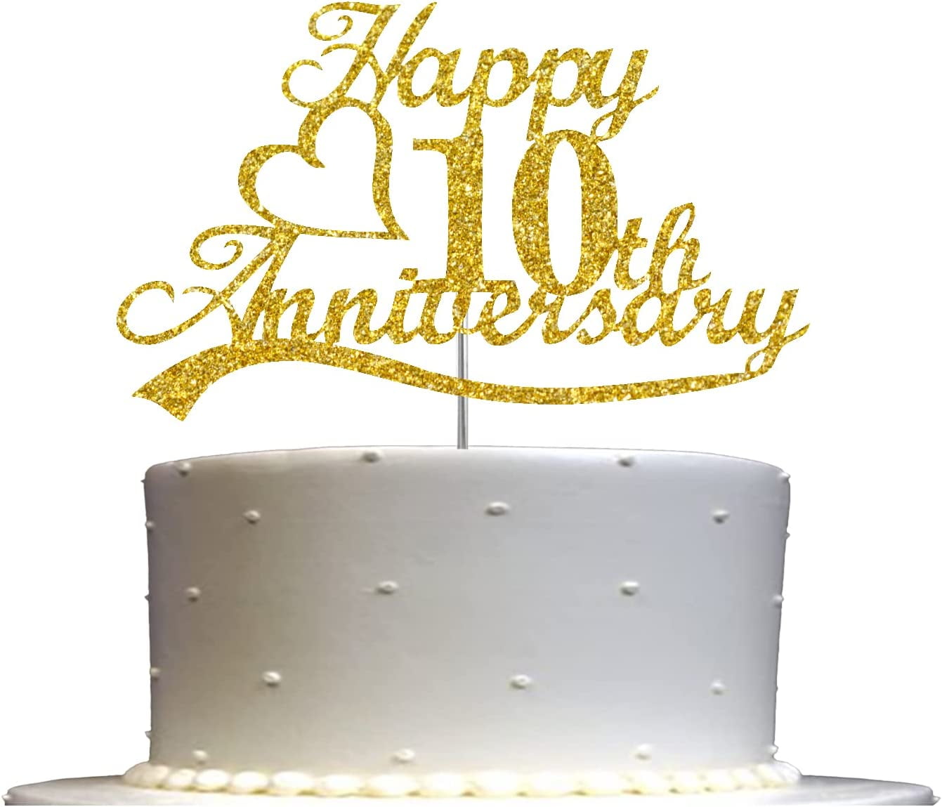 10th Anniversary Cake Topper Gold Glitter, 10 Wedding Anniversary Party ...