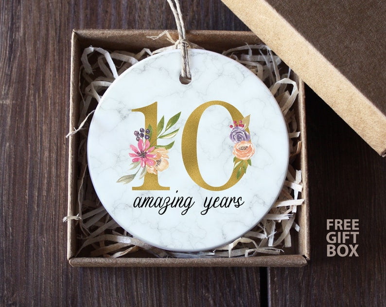 10th Anniversary Ornament with Floral Gold Number Design, Celebrating ...