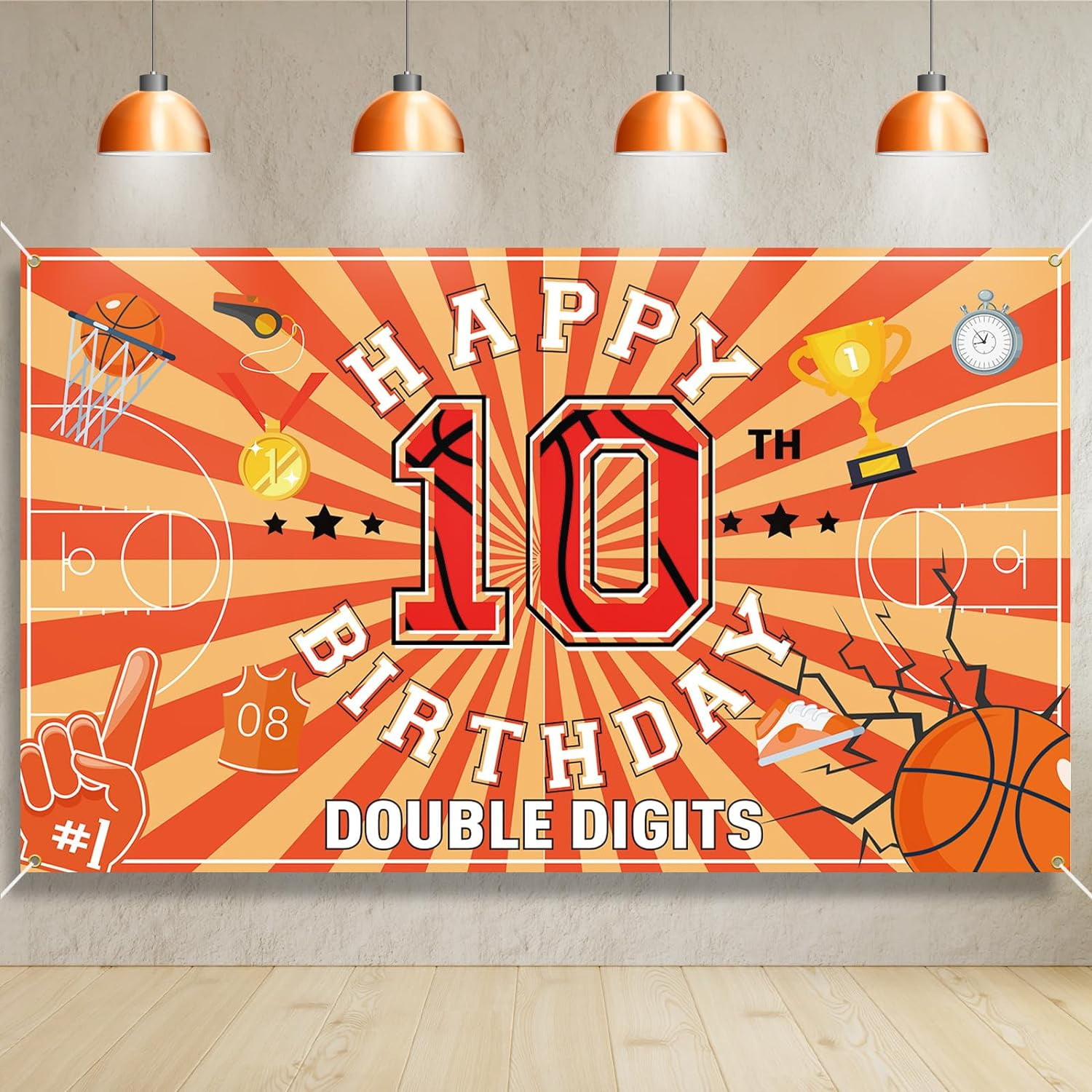 10th Birthday Backdrop Basketball Theme Party Banner, Happy 10th Birthday Decorations for Girls ...