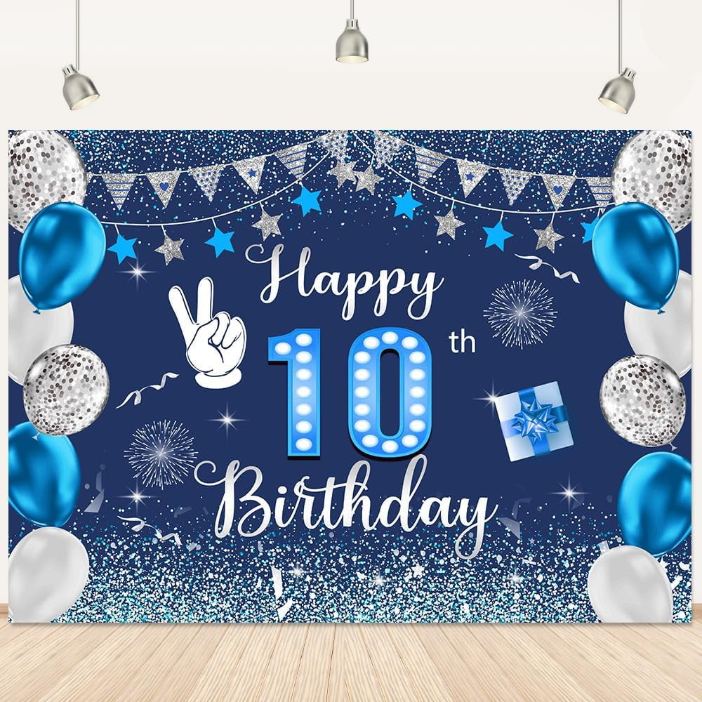 10th Birthday Backdrop Blue Birthday Backdrops for Photography Blue and ...