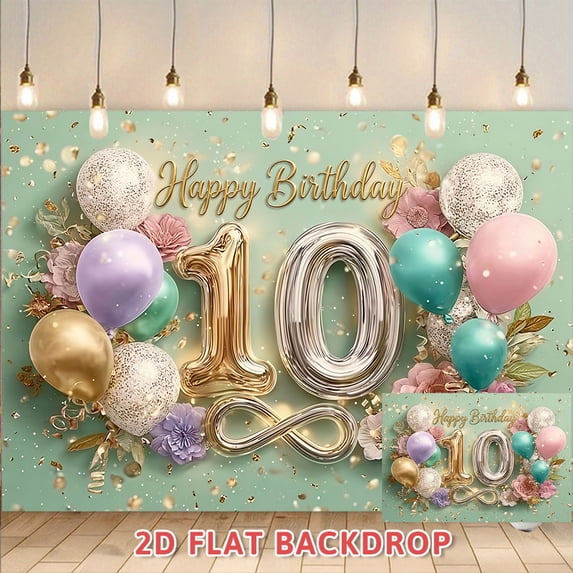 10th Birthday Backdrop Mint Green Theme Birthday Party Decorations ...