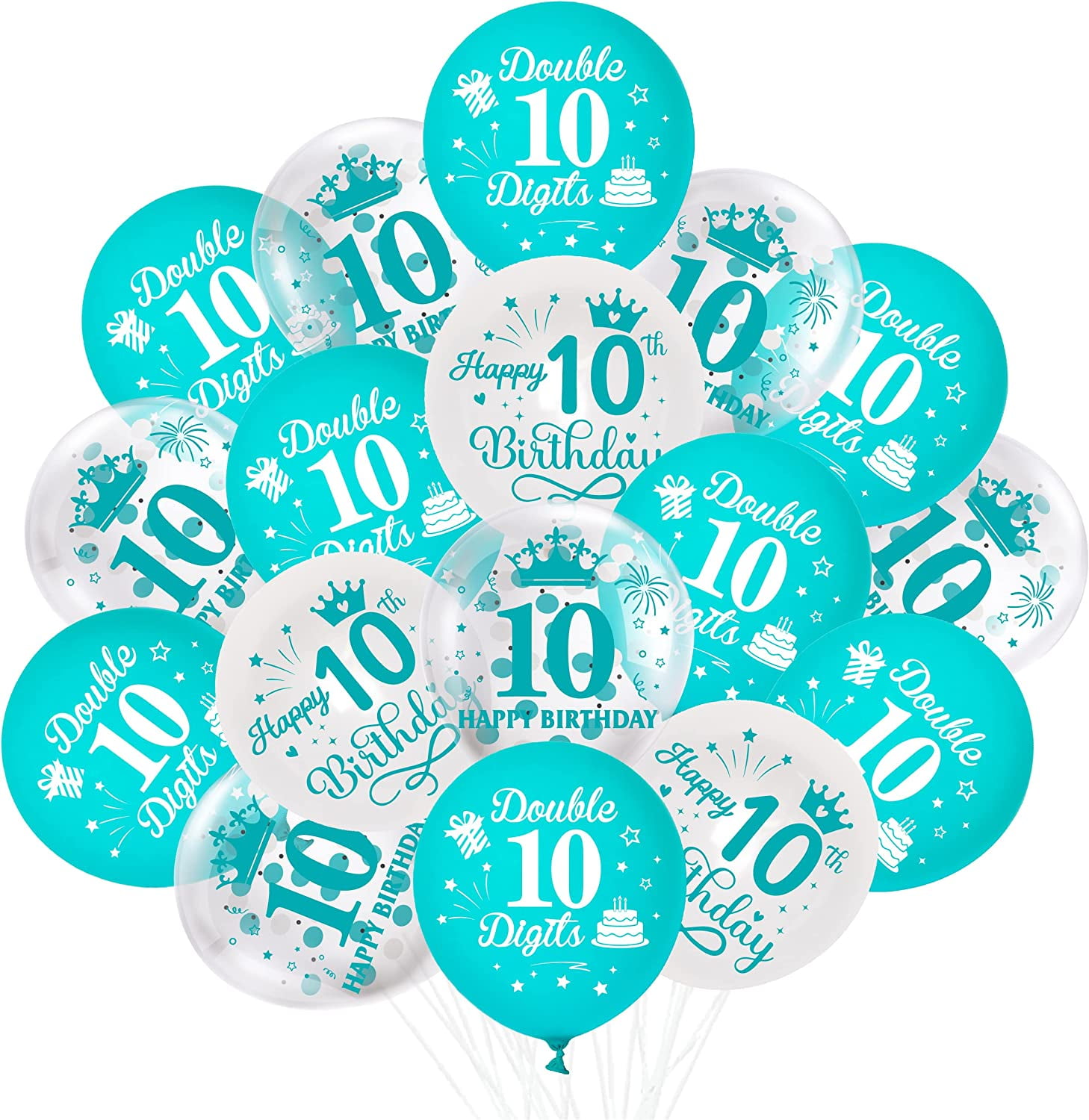 10th Birthday Balloons, Pack of 45 Turquoise Double Digits Birthday ...