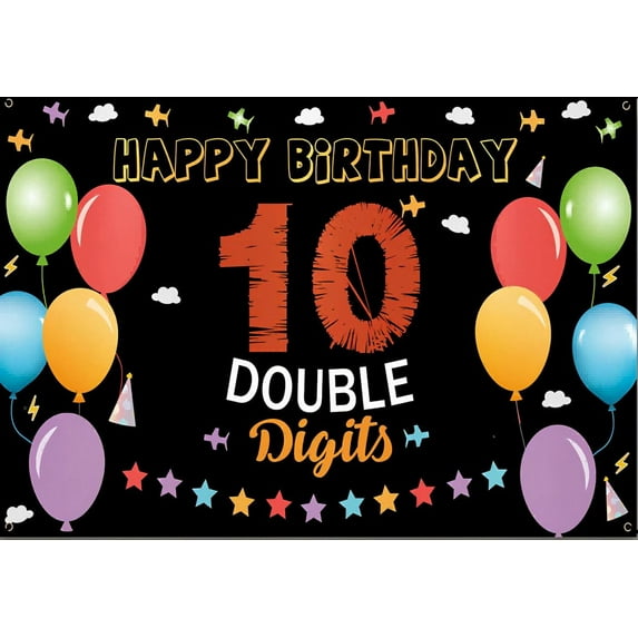 10th Birthday Banner Backdrop rations for 10 Year Old Birthday Party ...