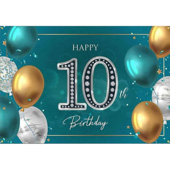 10th Birthday Banner Backdrop rations for 10 Year Old Birthday Party ...