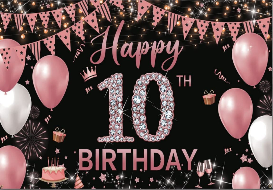 10th Birthday Banner Background Birthday Happy ration Blue White Fabric ...