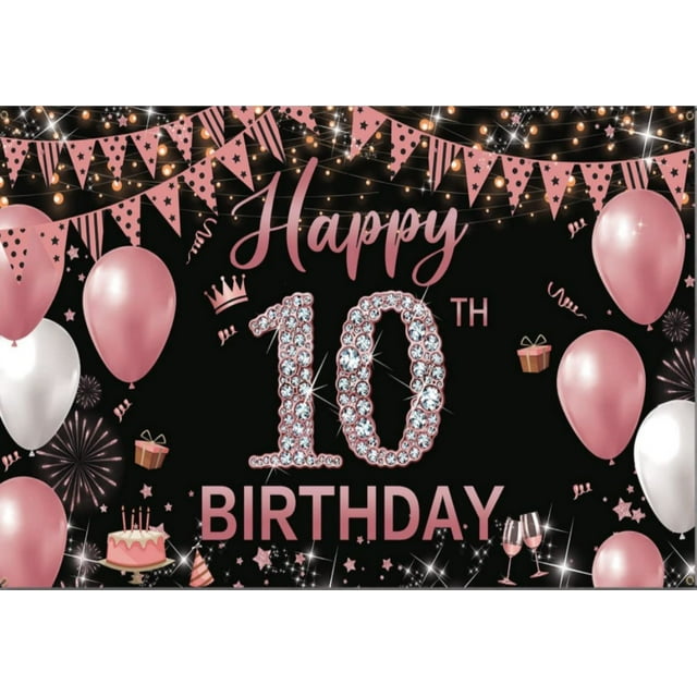 10th Birthday Banner Background Birthday Happy ration Blue White Fabric ...