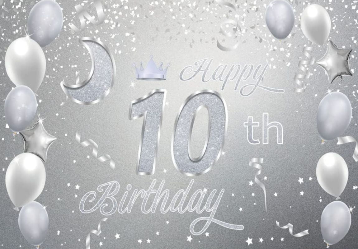 10th Birthday Banner Background Birthday Happy ration Blue White Fabric ...