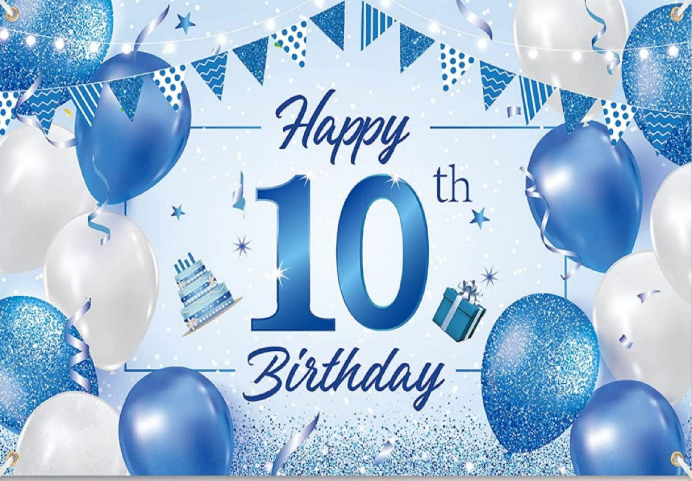 10th Birthday Banner Background Birthday Happy ration Blue White Fabric ...