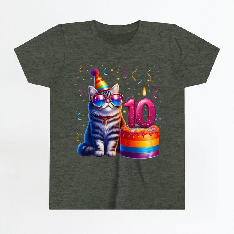 10th Birthday Cat Shirt, Cute Cat with Birthday Cake T-Shirt for 10 ...