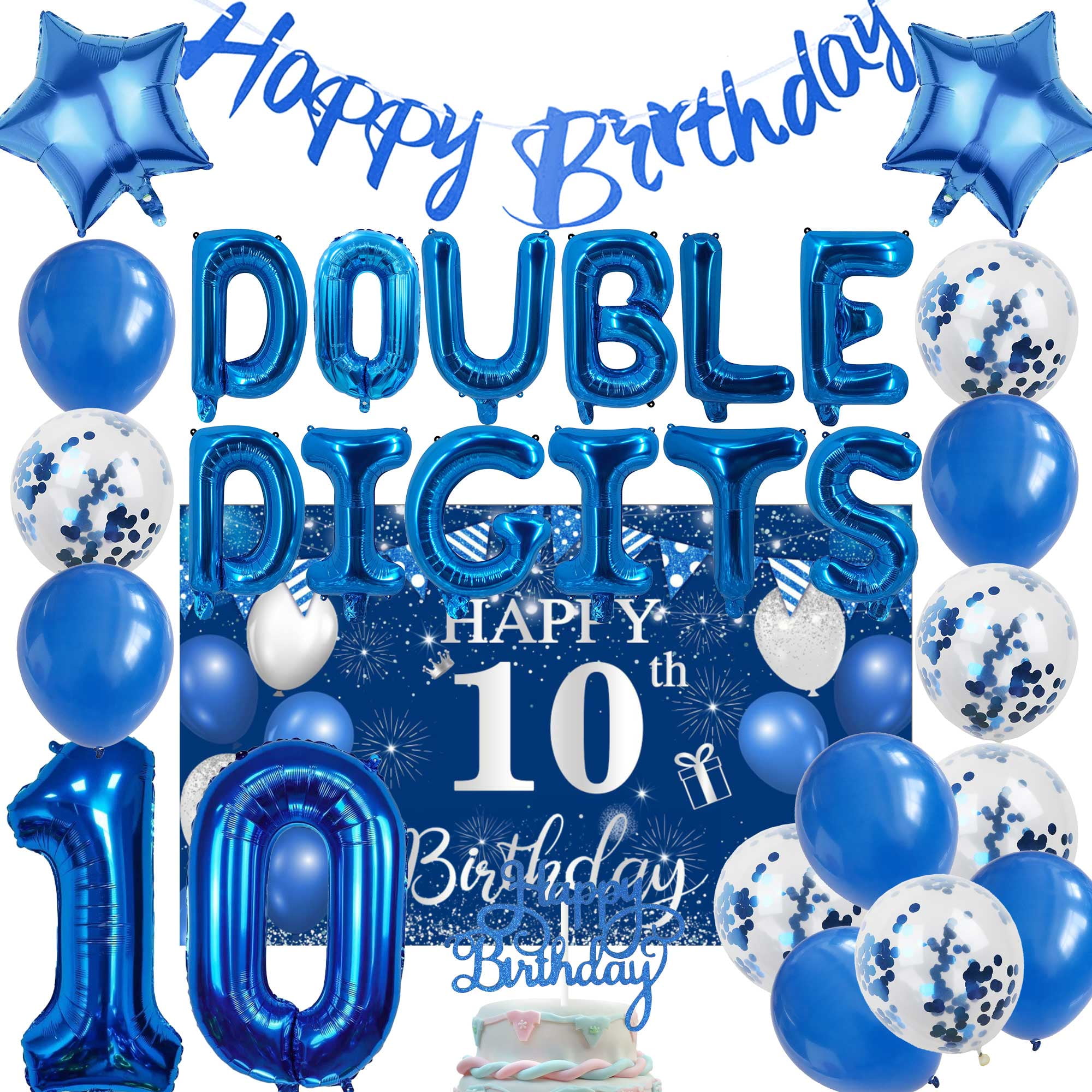 10th Birthday Decorations for Boys - 31 Pcs Blue Double Digits Party ...
