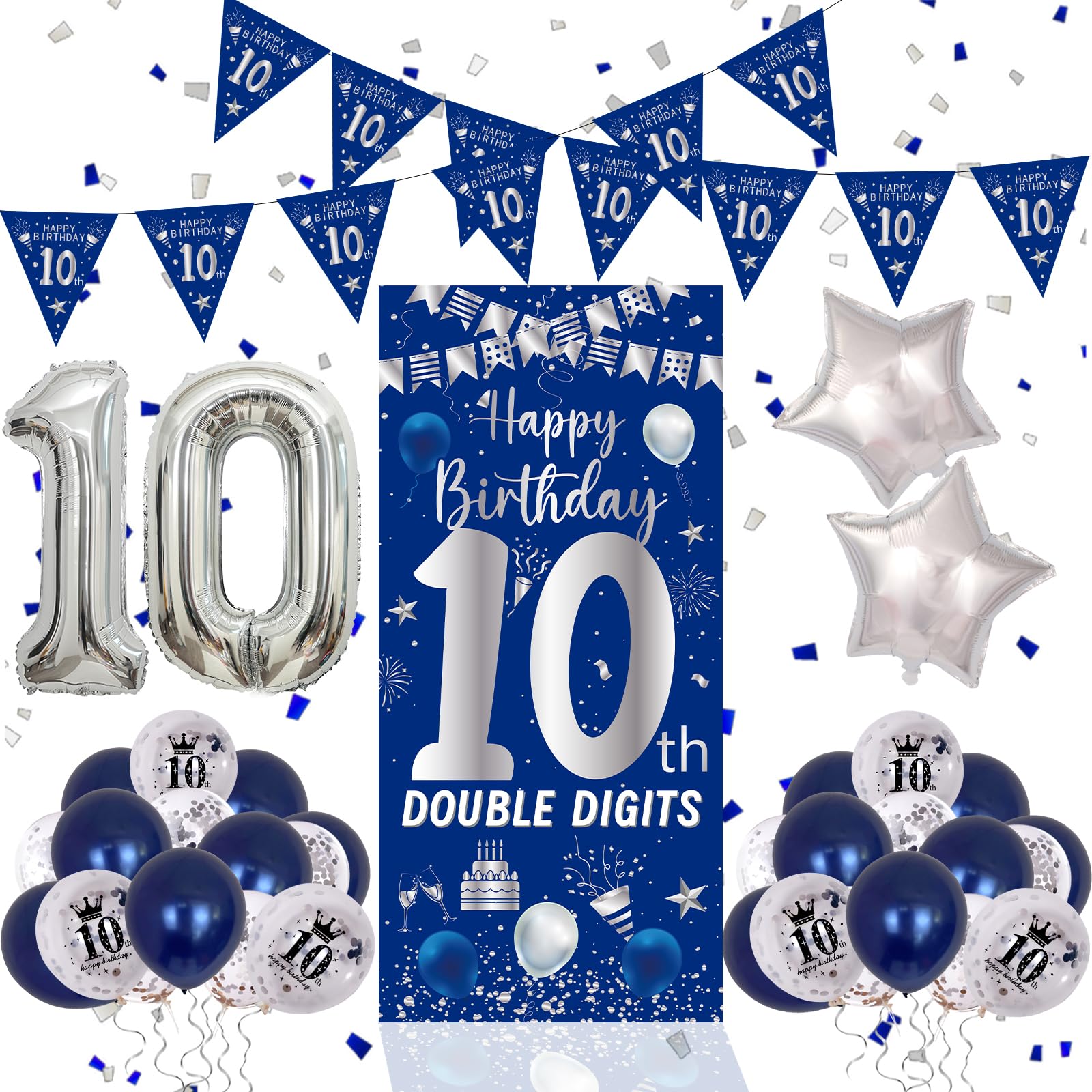 10th Birthday Decorations FEV6 for Boys Girls, Navy Blue 10th Birthday ...