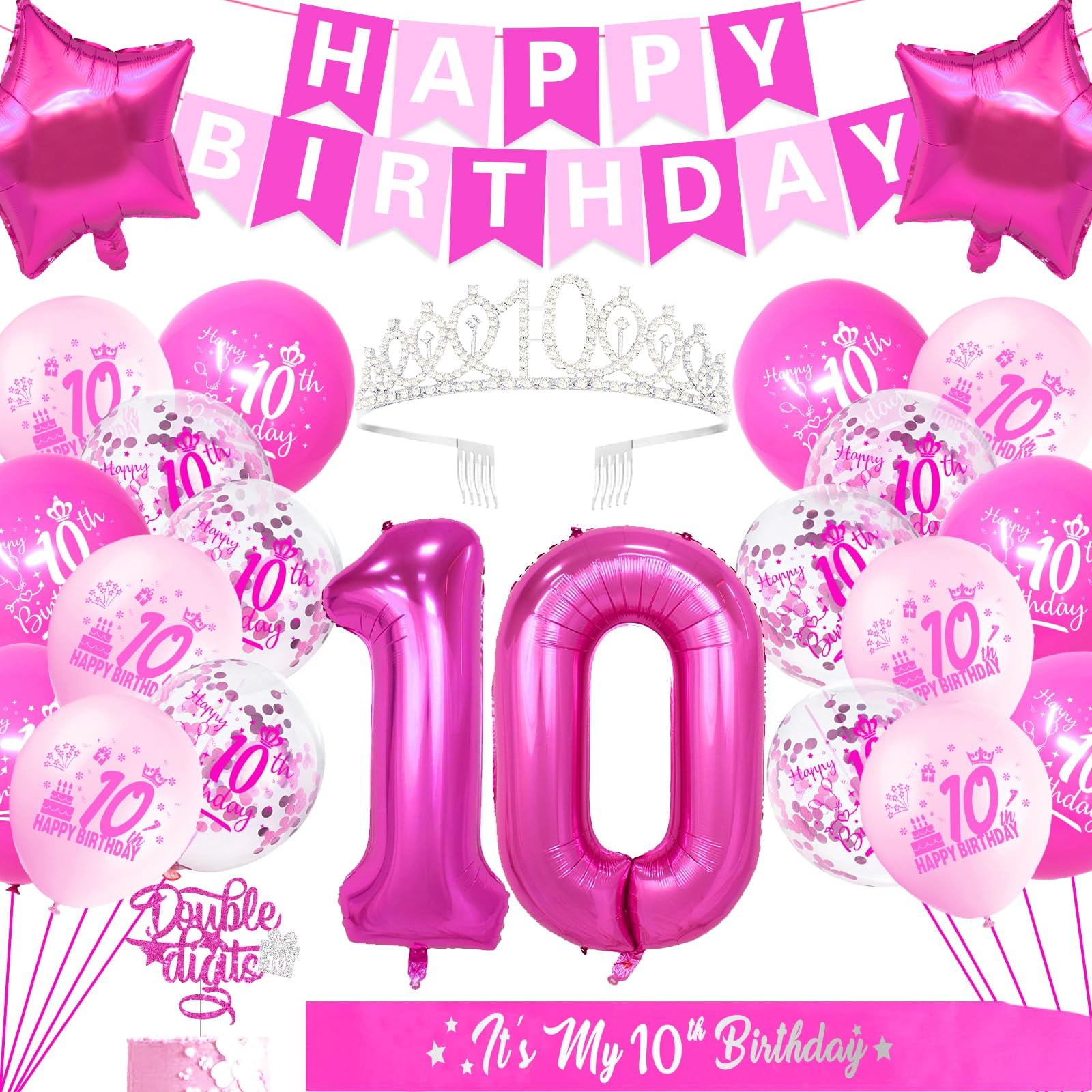 10th Birthday Decorations FEV6 for Girl, Hot Pink Glitter Digits ...
