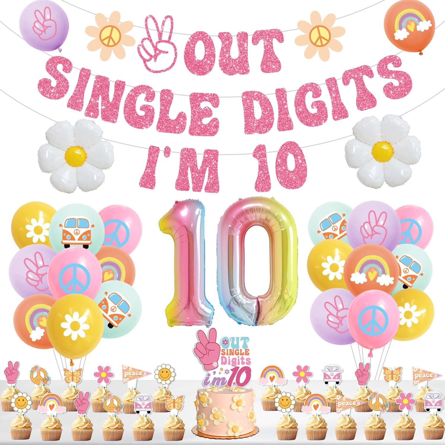 10th Birthday Decorations FEV6 for Girl, Peace Out Single Party Decor ...