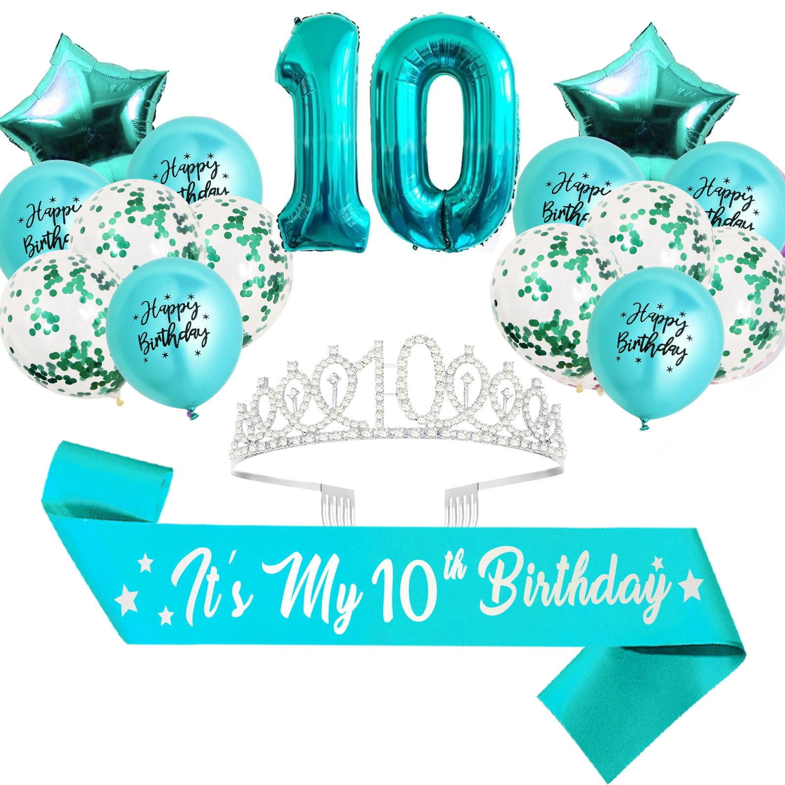 10th Birthday Decorations FEV6 for Girls - Teal Glitter Birthday Sash ...