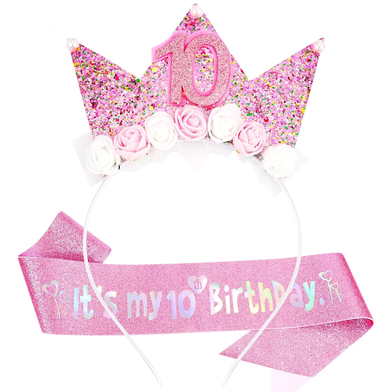 10th Birthday Decorations for Girls, Birthday Girl Headband Glitter ...