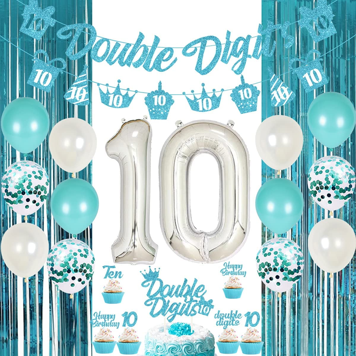 10th Birthday Decorations for Girls Teal Double Digits Party Supplies ...