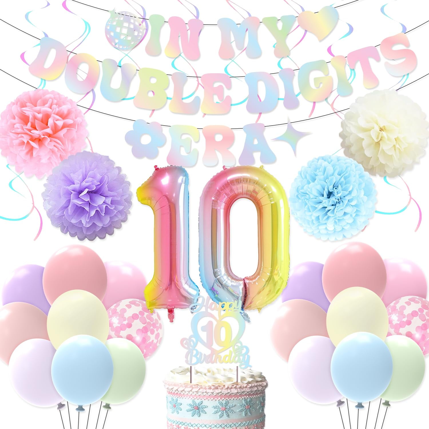 10th Birthday Decorations For SSF20 Girl, 10th Birthday Banner 10 ...