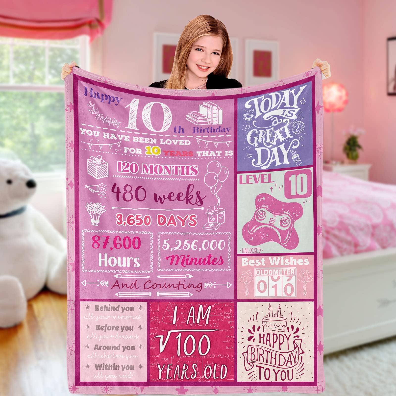 10th Birthday Gifts for Girls Pink Happy 10th Birthday Girl Blanket 10 ...