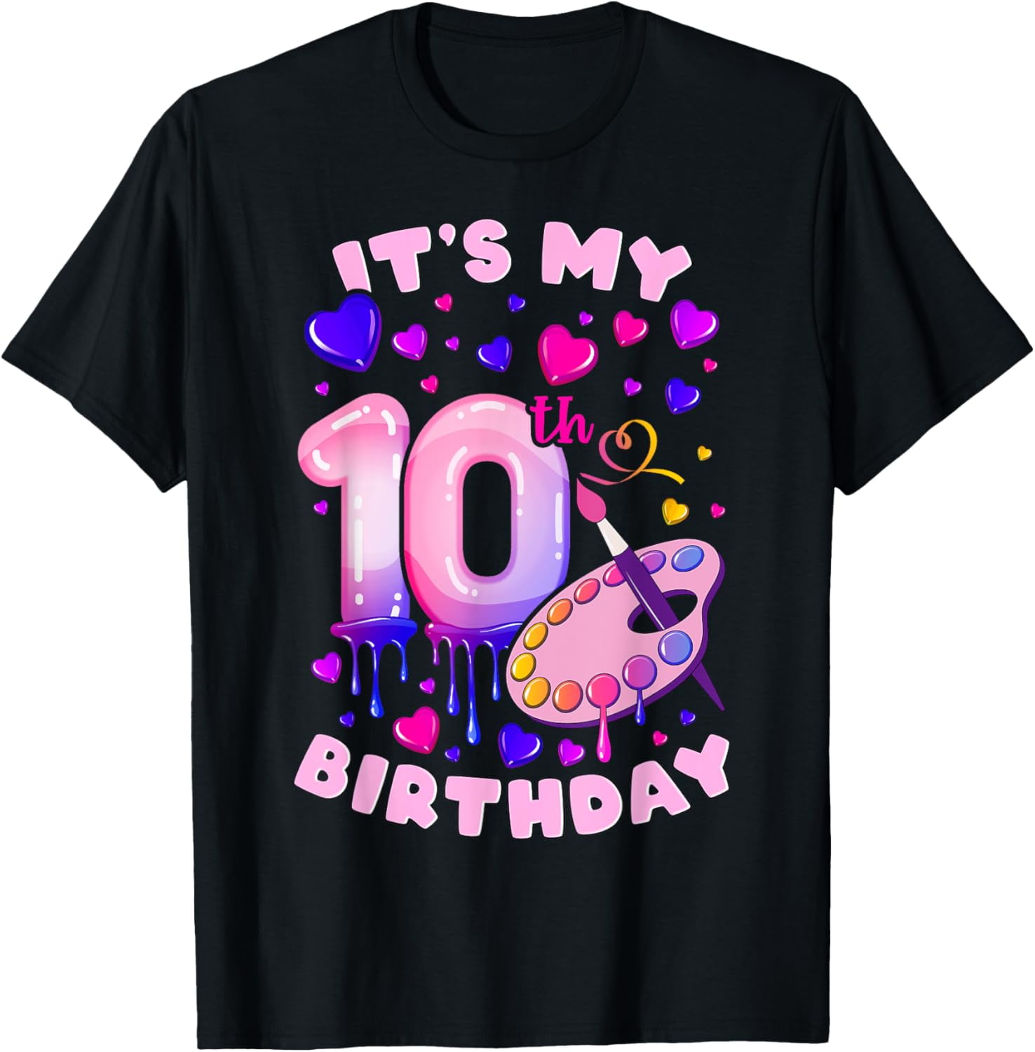 10th Birthday, Girl 10 Years, Painting Art, Number 10 T-Shirt - Walmart.com