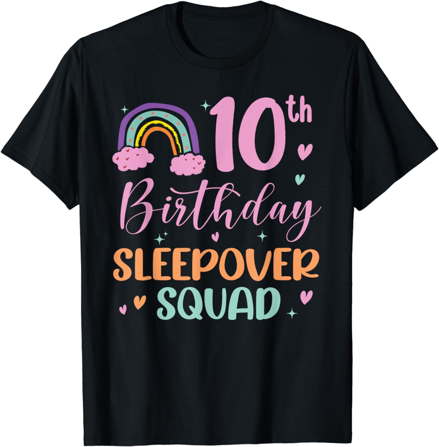 10th Birthday Rainbow Sleepover Squad Pajamas Slumber Girls T-Shirt ...