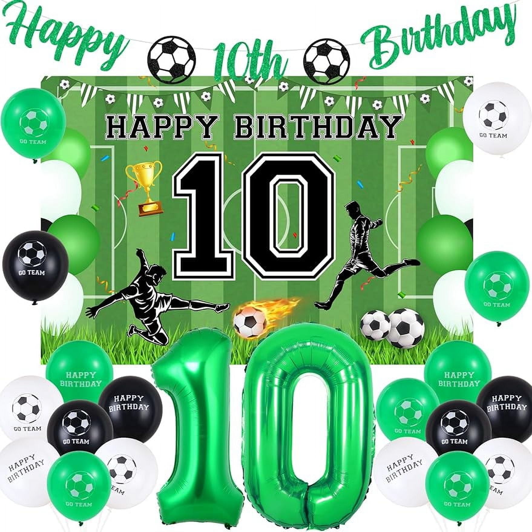 10th Football Birthday Decorations Green and White for Boys, Soccer ...