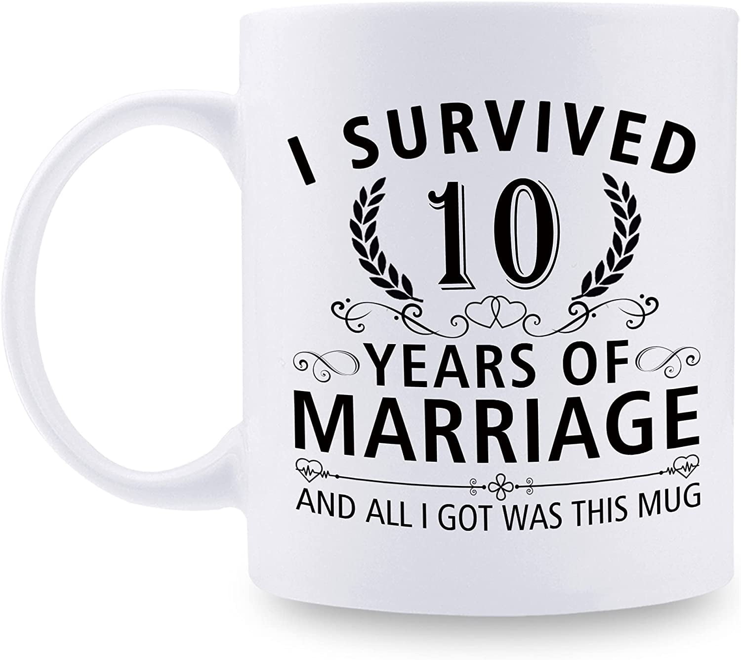10th Wedding Anniversary Mugs for Couple Husband Wife - I Survived 10 ...
