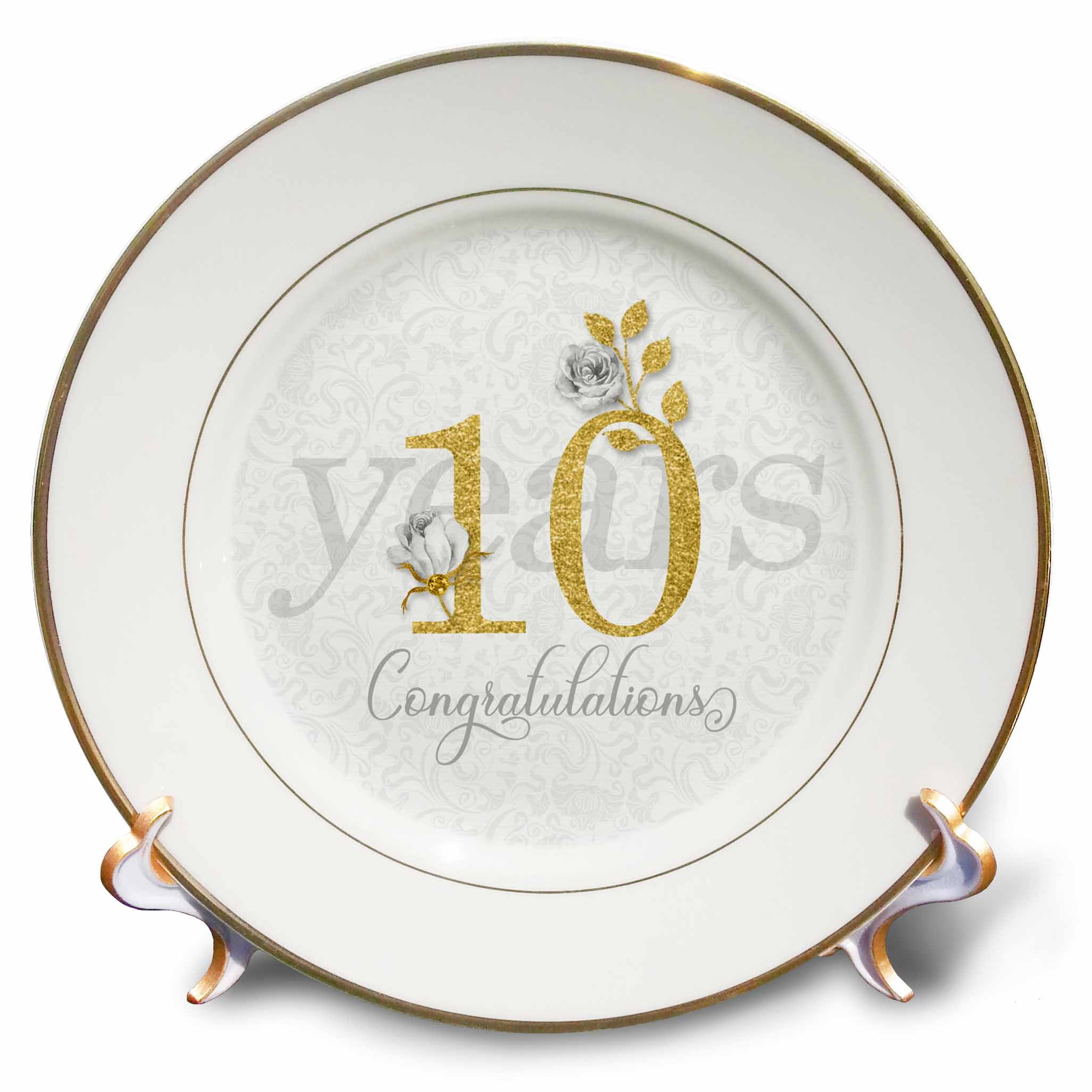 3dRose, 10th Wedding Anniversary or Business Anniversary Gold Text and ...