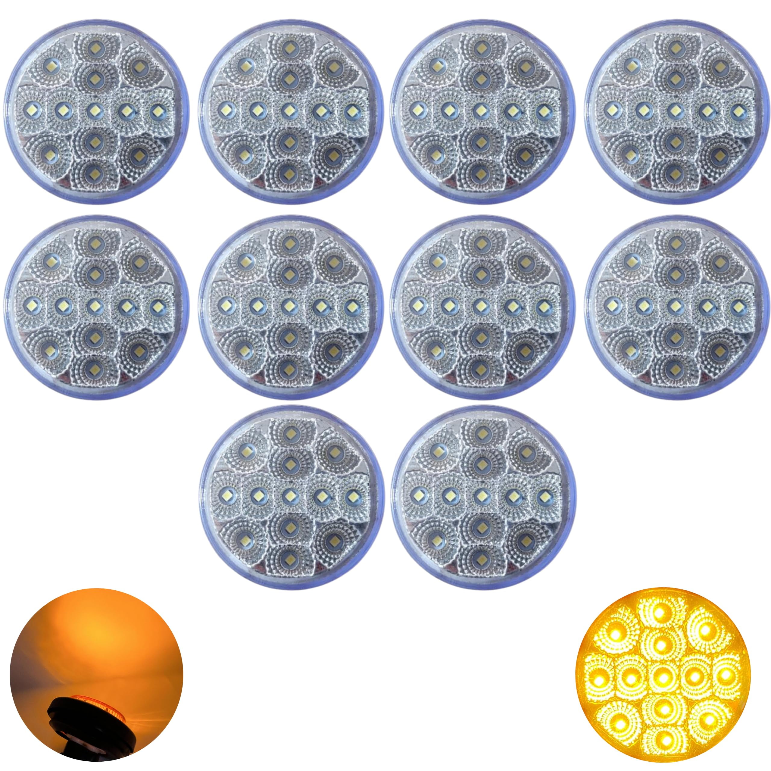 10x 2.5 Round Amber Led Clearance Side Marker Lights 13 LED Diodes ...