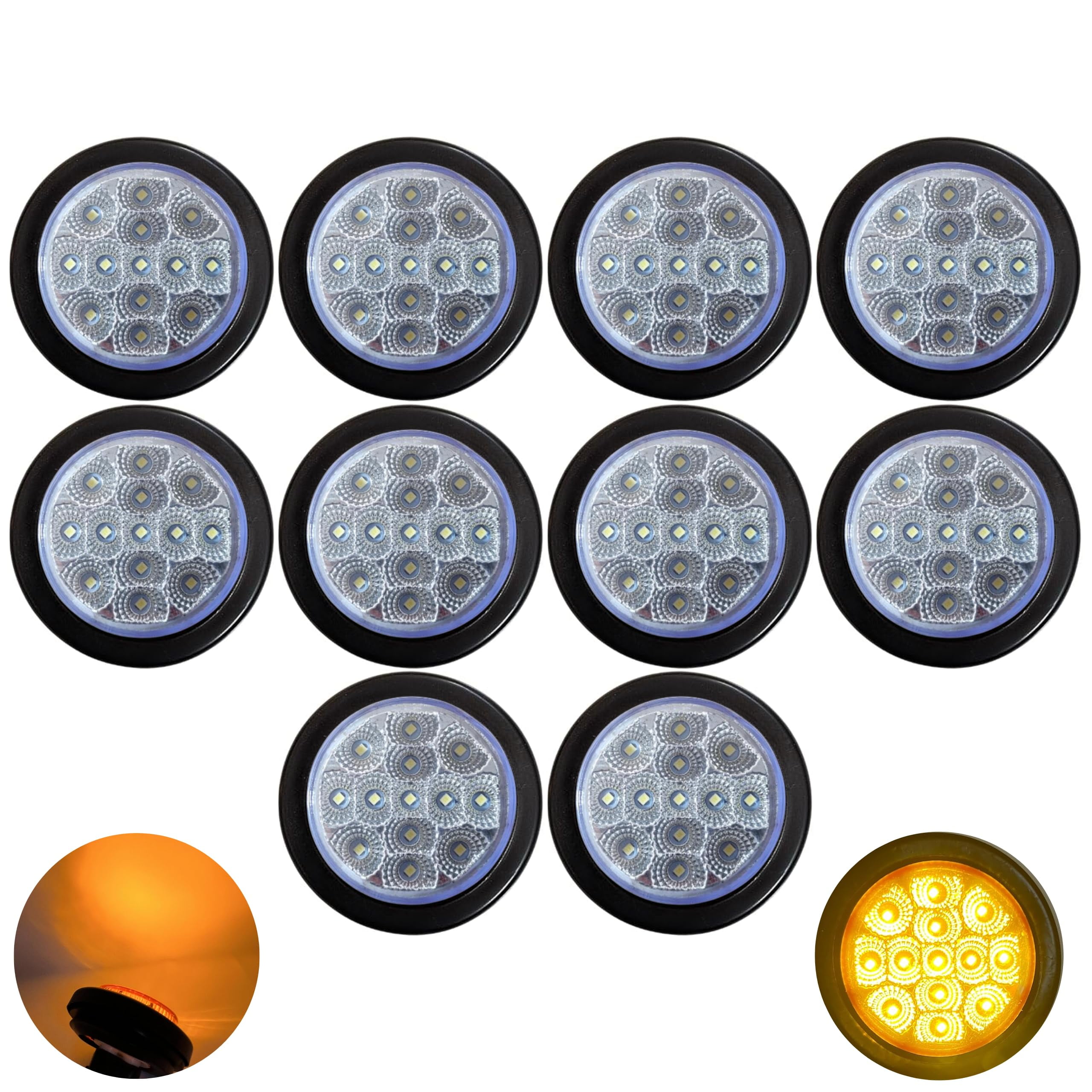 10x 2.5 Round Amber Led Clearance Side Marker Lights Kit 13 LED Diodes ...