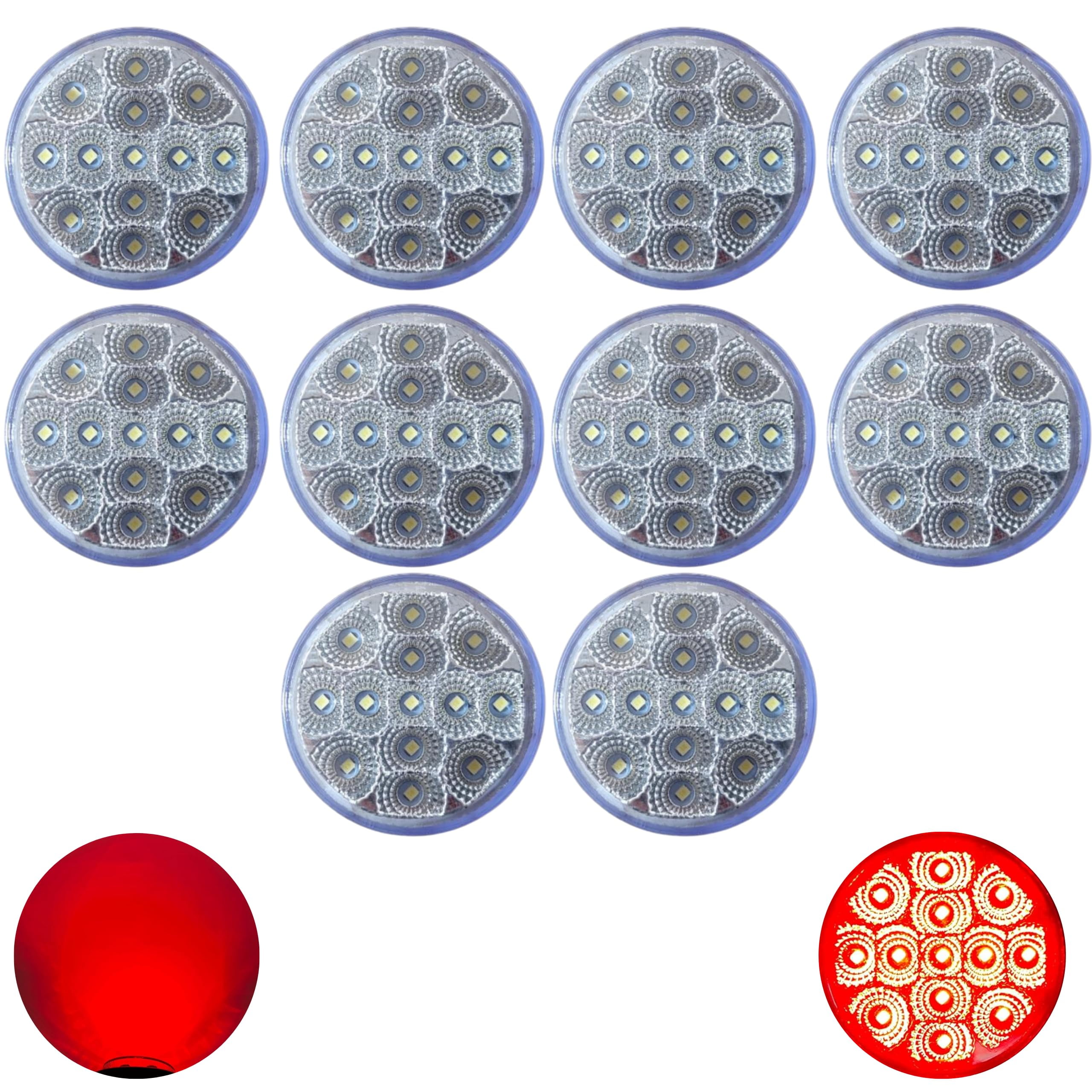 10x 2.5 Round Red Led Clearance Side Marker Lights 13 LED Diodes Clear ...
