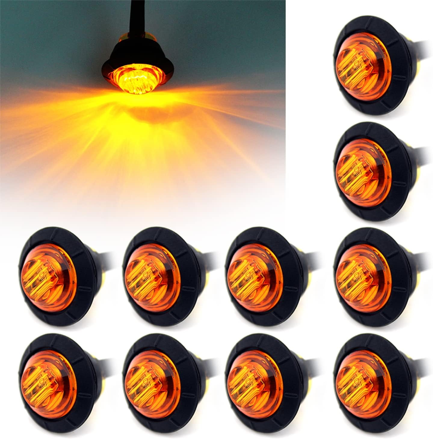 10x 3/4" Round LED Clearence Light Front Rear Side Marker Indicators ...