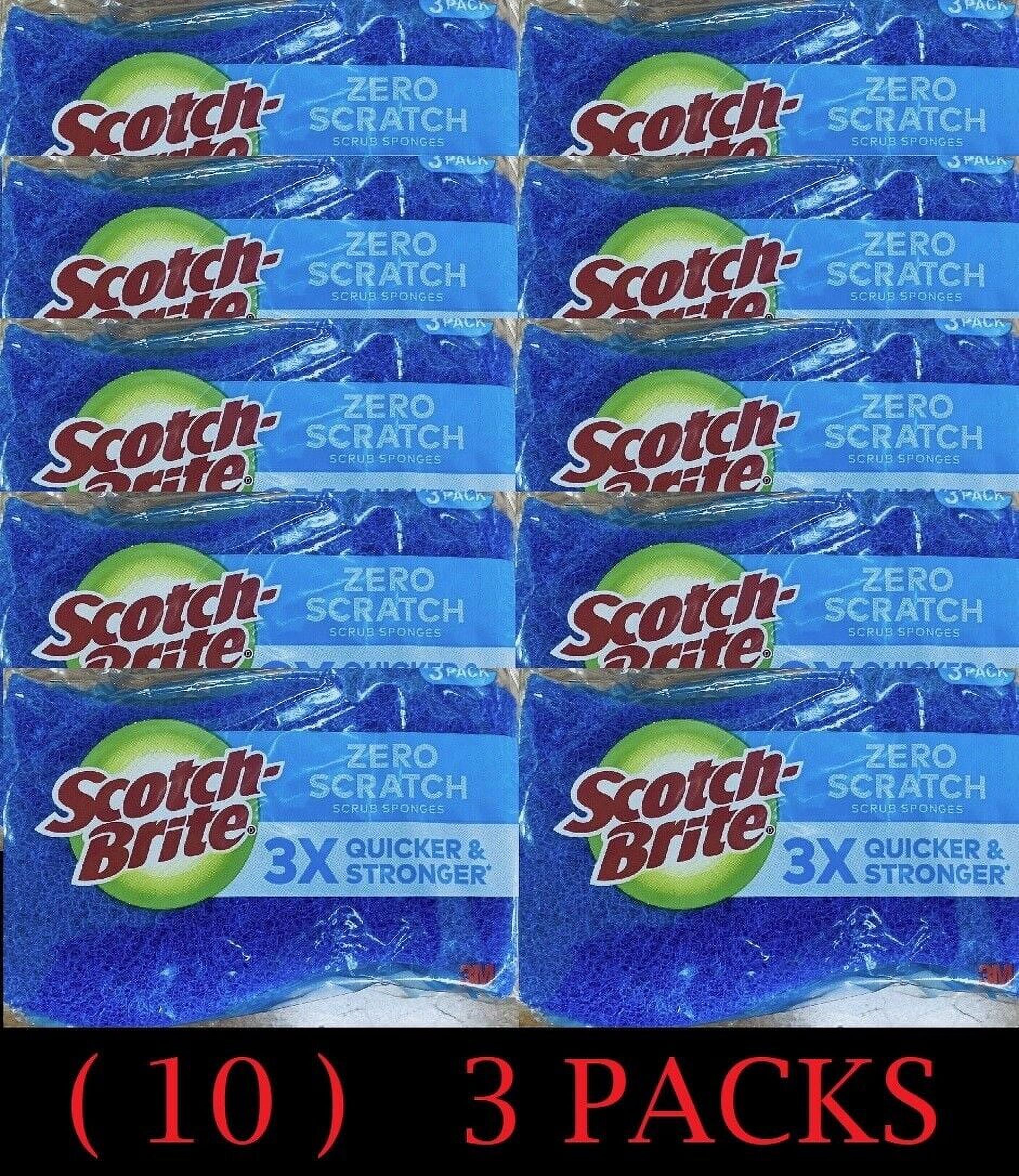 10x 3M Scotch Brite ZERO SCRATCH Blue Scrub Sponge S-Shaped Grip 30 ...