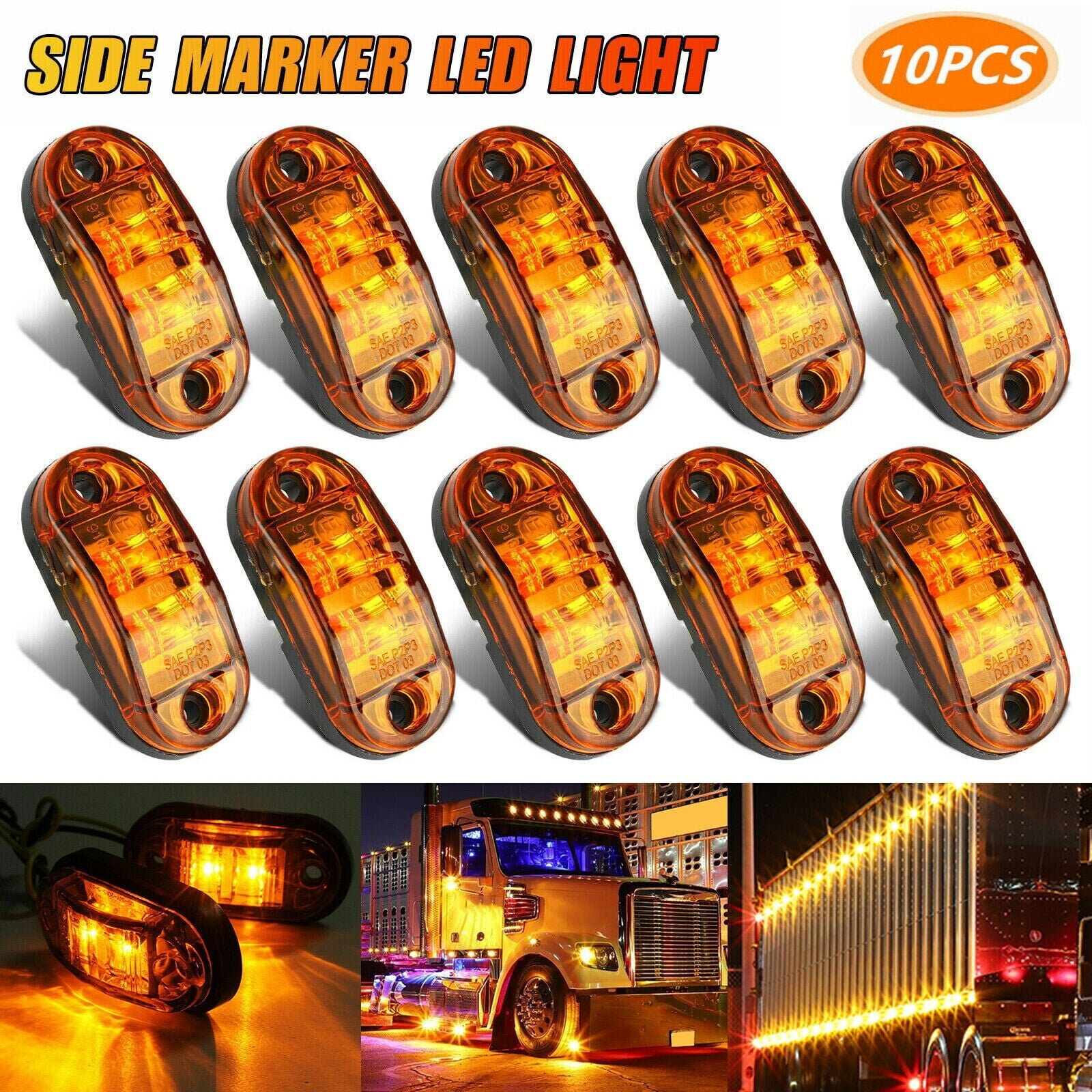 10x Amber 2-LED Oval Side Marker Lights Truck Trailer Clearance Light ...