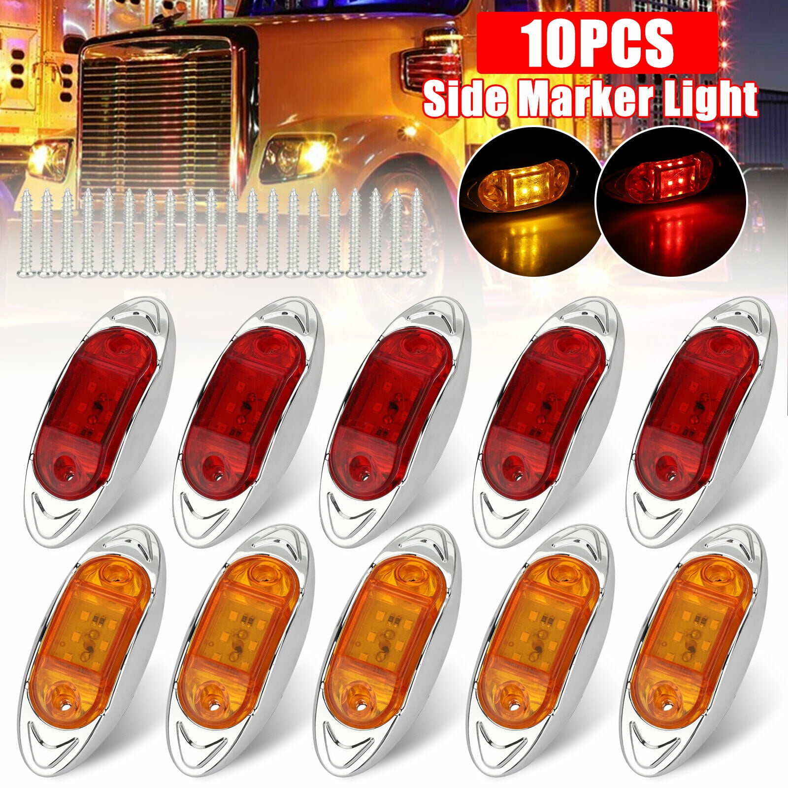 10x Amber Red 6 LED Side Marker Clearance Lights Waterproof for Trailer ...